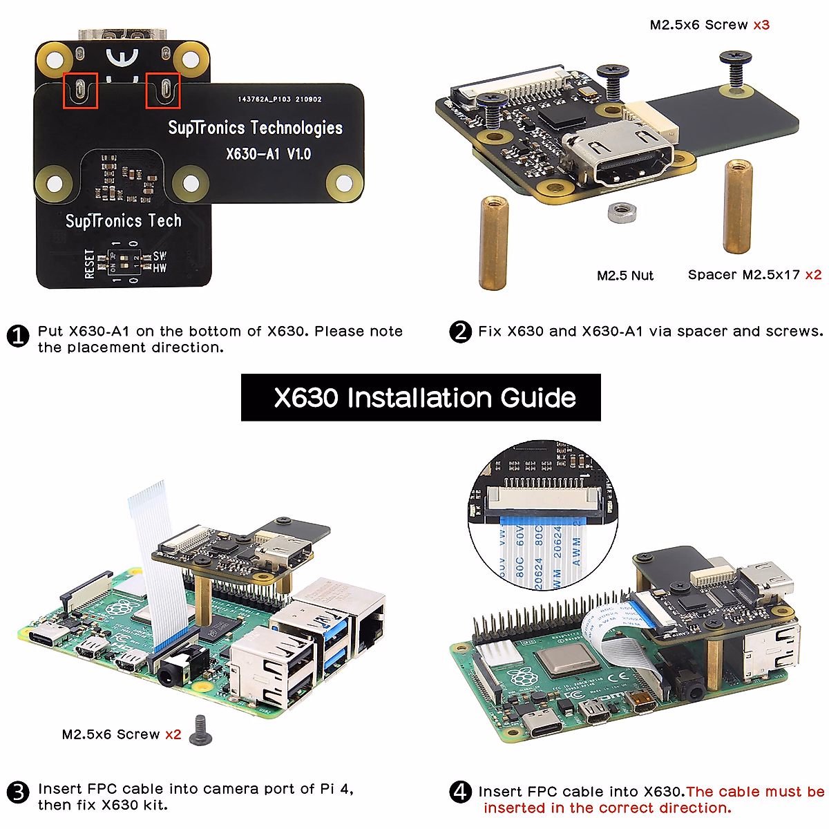 Geekworm X630 V1.5 Hdmi to CSI-2 Module for Raspberry Pi, Hdmi Input Bridge TC358743 Supports up to 1080p/25Fps Compatible with Raspberry Pi 4B/3B+/3B/3A+/Pi Zero/Zero W/Zero 2W