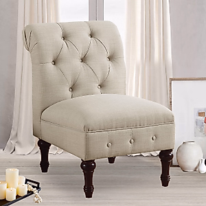 Rosevera Avondale Upholstered Tufted Fine Polyester Loveseat Sofa Bench with Armless Design Easy Assembly for Living Room Bedroom, Beige Chair