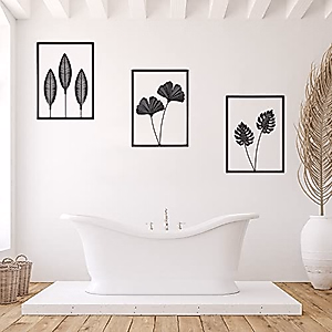 Phirown 3 Piece Metal Wall Decor, Black Wall Decor with Light Strips, Modern Wall Art with 6 Adhesive Hooks & Spirit Level, Rustic Farmhouse Wall Decor, Home Wall Decor for Living, Bedroom (Vertical)