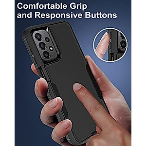 Dahkoiz Samsung Galaxy A23 5G/4G Phone Case, with Glass Screen Protector, Dust-Proof Port Cover, Magnetic Car Mount Support, Full Body Silicone Rubber Protection, Black/Black