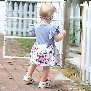 MBZJSDKHLK Newborn Baby Girl Clothes Romper Ruffle Short Sleeve Ribbed Tops Summer Infant Outfits Set Dress-Blue 3-6 Months