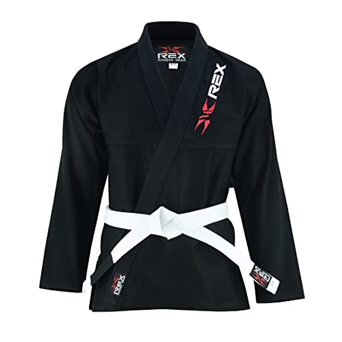 REX Sports Brazilian Jiu Jitsu, for Men and Women BJJ Gi Grappling Kimonos Lightweight White Belt (Black, A1)