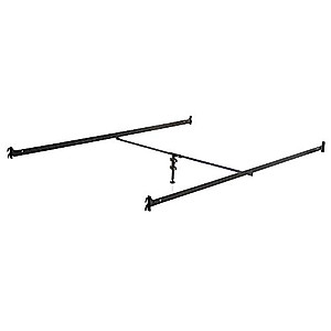 MALOUF Hook-on Metal Bed Rails with Center Bar and Adjustable Height Support Foot, Twin/Full, Black