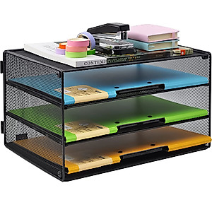 COSYAWN Paper Letter Tray Organizer, 3 Tier Mesh File Tray Desktop Paper Sorter, Black