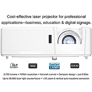 Optoma ZW370 WXGA Professional Laser Projector | Compact Design & Bright 3700 lumens | DuraCore Technology, Up to 30,000 Hours | Network Control | Quiet Operation | 10W Speaker Built in