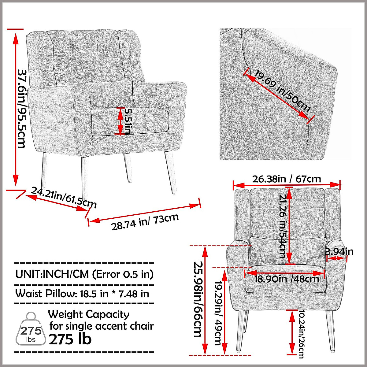 Modern Accent Chair,Chenille Fabric Reading Living Room Side Chair,Single Sofa with Wood Legs, Armchair for Living Room Bedroom(Dark Blue)