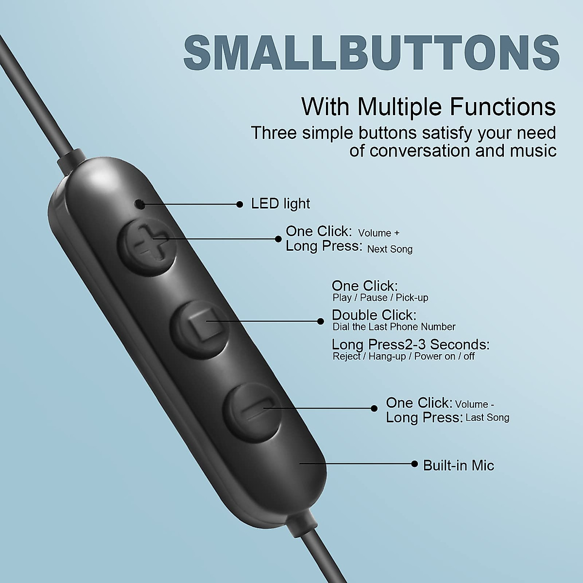 DDINTTAO Bluetooth Headphones Neckband, Bluetooth 5.0 Wireless Soft in-Ear Earbuds, 30 Hours Music time Wireless Headset with Magnetic, Suitable for Sport, Fitness