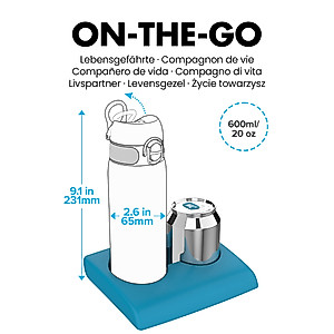 ION8 Steel Water Bottle, 600 ml/20 oz, Leak Proof, Easy to Open, Secure Lock, Dishwasher Safe, Flip Cover, Fits Cup Holders, Carry Handle, Durable, Scratch Resistant, Carbon Neutral, Teal Green