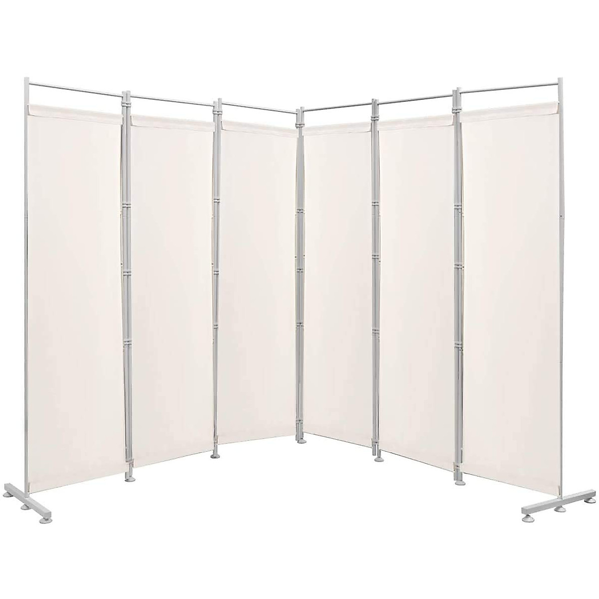 Nightcore 6 Ft Room Divider, 6 Panel Folding Wall Divider, Freestanding Partition with Adjustable Foot Pads, Perfect Privacy Screen for Home Office (White)