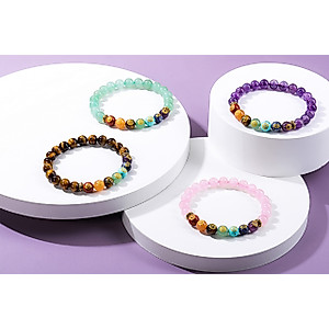 VadiForest Natural 8mm 7 Chakra Stone Crystal Bracelet Reiki Green Aventurine Crystal Gemstone Beads Men Women Stretch Bracelet for Meditation