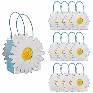 6" x 6" Medium Daisy Kraft Paper Gift Bags - 12 Pieces
