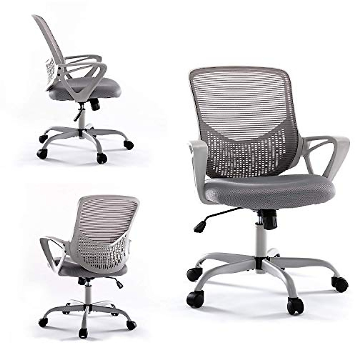 Office Desk Chair, Mid Back Lumbar Support Computer Mesh Task Chair, Grey