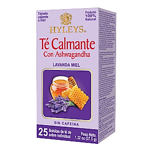 Hyleys Calm Tea with Ashwagandha - Lavender & Honey Flavor - Caffeine-Free, 100% Natural Herbal Tea - 25 Tea Bags