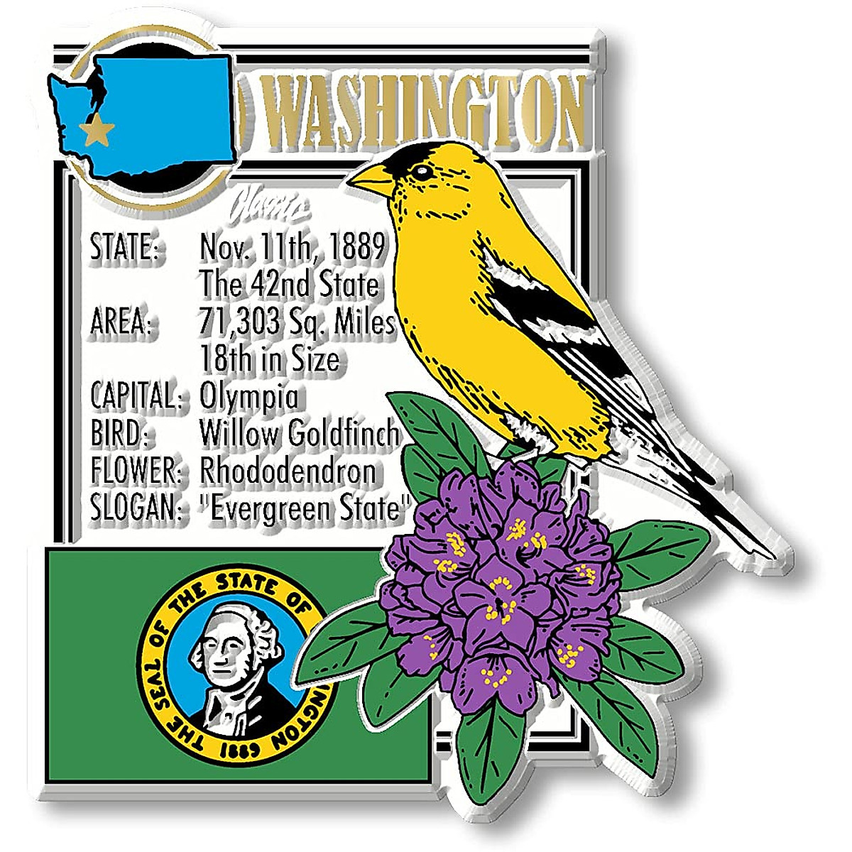 Washington Six-Piece State Magnet Set by Classic Magnets, Includes 6 Unique Designs, Collectible Souvenirs Made in The USA
