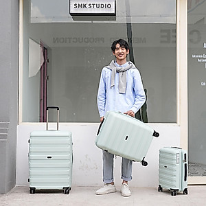 GinzaTravel PP material 3-piece expandable luggage sets with Spinner Wheels， Suitcase with TSA Lock，Large Luggage for Family Travel carry on 20/24/28，Azure water color