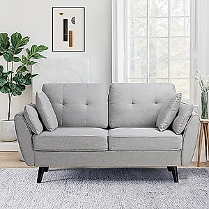 JAMFLY 63" Loveseat Sofa, Mid Century Small Sofa Modern Love Seat Couches for Living Room, 2-Seat Small Couch with Back Cushions and Pillow, Small Space Sofa for Bedroom, Apartment
