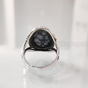 Natural Snowflake Obsidian Ring, Snowflake Obsidian Ring, Birthstone, Bohemian Band, 925 Sterling Silver, Womens Ring, Christmas, Thanksgiving, Handmade, Statement Jewelry, Natural Gemstone Ring