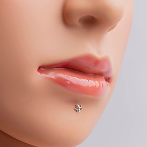 Demira Jewels Natural Diamond 14K White Gold 5-Stone Natural Diamond Flower Nose Pin, Lip Labret, Monroe Ring, Stud, Screw - 8mm Long, 16 Gauge