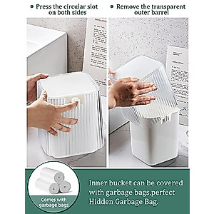 SUNTEREST Small Desktop Trash Can with Lid,Mini Garbage Can with Trash Bags,Modern Vanity Little Countertop Waste Bin,Press Type Tiny Table Trash Bucket for Bathroom,Kitchen,Bedroom,Office (White)