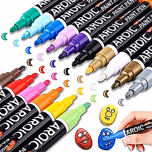 AROIC Paint Pens Paint Markers, 16 colors Oil-Based Waterproof Paint Marker Pen Set On Rock, Wood, Fabric, Metal, Plastic, Glass, Canvas, Mugs, Waterproof, DIY Craft and More