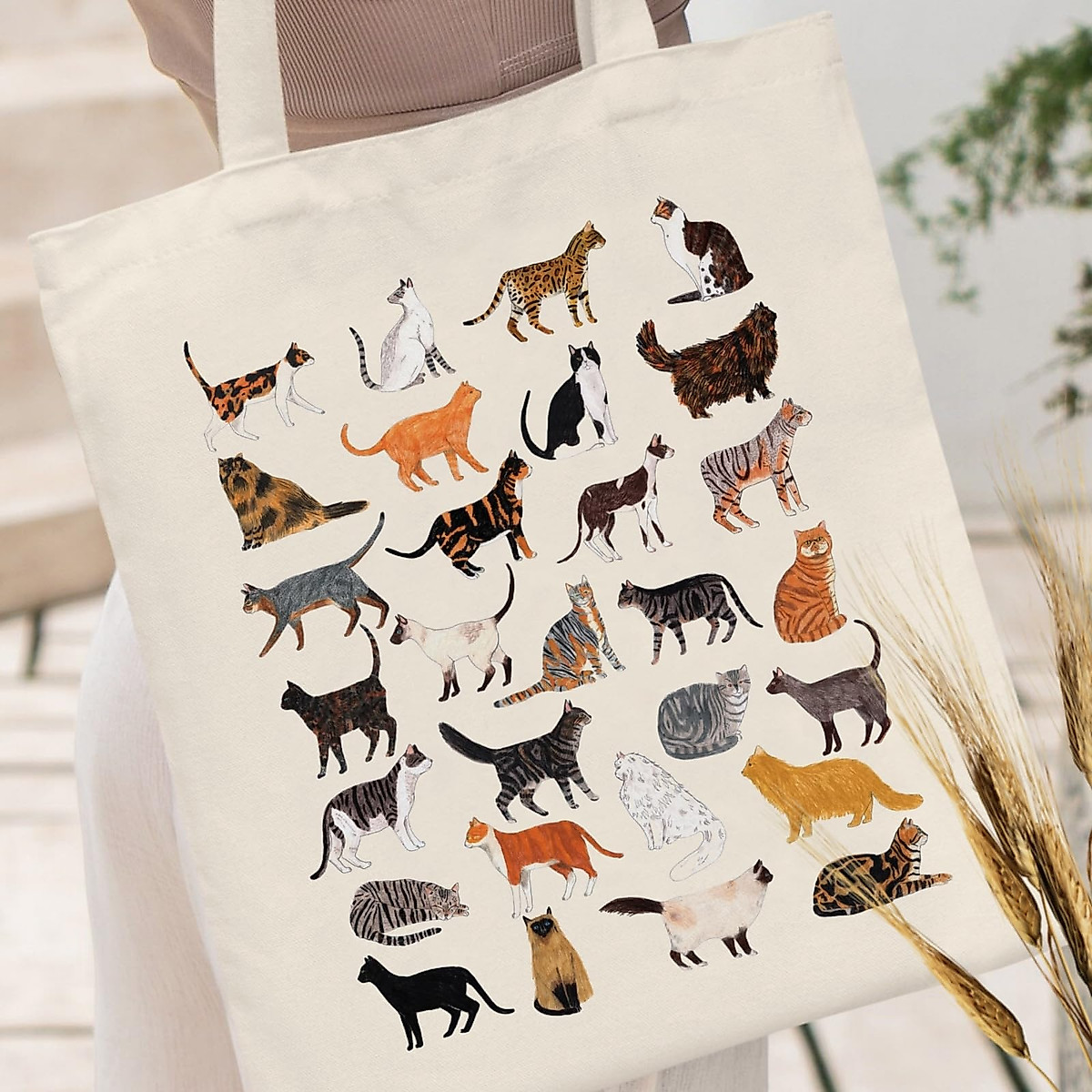 Andeiltech Canvas Tote Bag for Women Fun Cat Aesthetic Tote Bag with Inner Pocket Cats Shoulder Book Bag Gift Shopping Reusable Grocery Bags