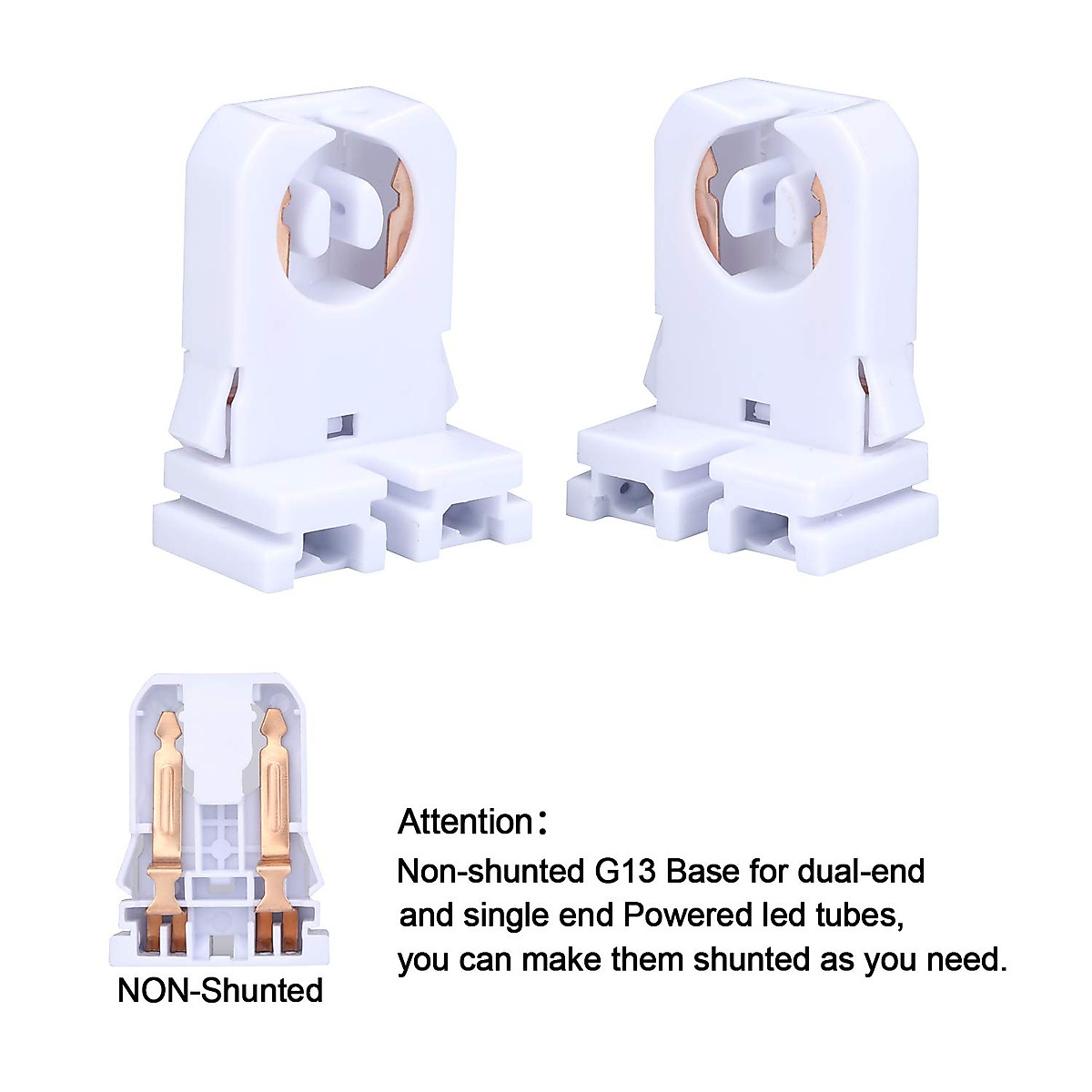 G13 T8 Bi-pin Socket Tombstone Lamp Holder Non-shunted Turn Type JOMITOP for LED Fluorescent Tube Replacement(NO Wire) 50 Pack