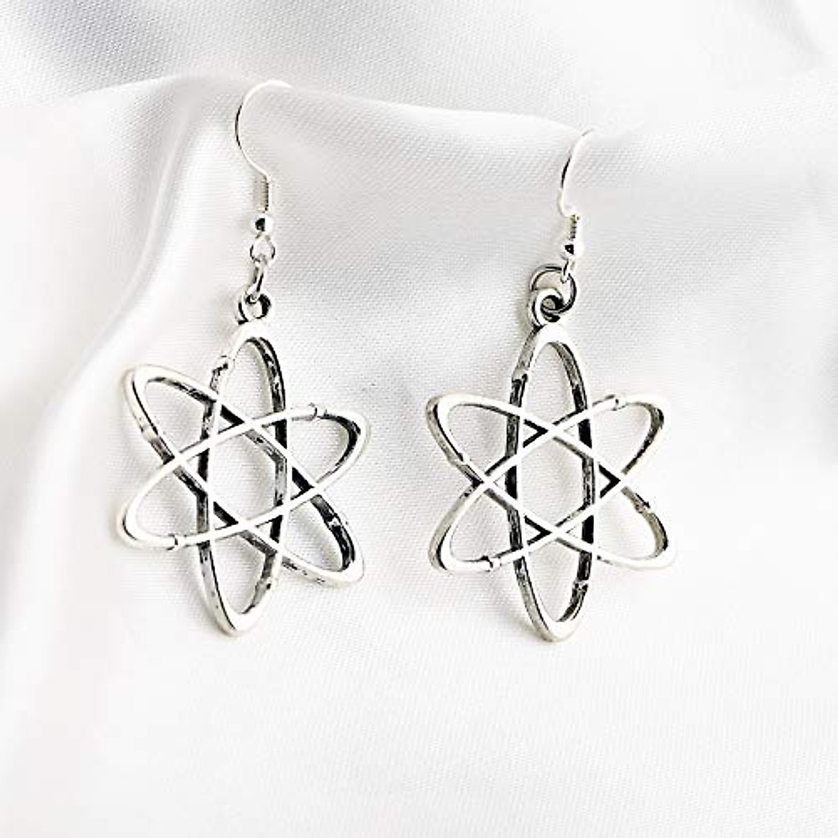 Atom Science Symbol Earrings Chemistry Scientist Physicist Chemist Teacher Gift Science Lovers Jewelry Gifts (silver)