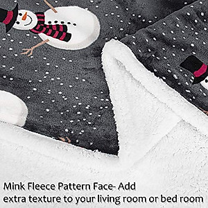 Christmas Throw Sherpa Blanket 50" x 60" Snow Man Pattern, Super Soft Fluffy Sherpa Throw TV Blanket Decorative Blanket for Bed Couch Holidays Grey