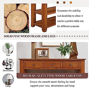 Daxue Console Table with 3 Drawers and 2 Shelves, 48.8" W Pine Wood Vintage Hallway Foyer Table with Storage Shelves, Narrow Long Sofa Entryway Table for Living Room Distressed Finish(Brown)