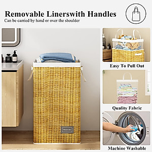 Wisdom Star Full Fabric Laundry Basket with Lid, 100 Gal(100L), Large Laundry Hamper with Handle Removable Bag, Collapsible Clothes Hamper Organize, For Change of Clothes Toys Towels, Wicker Print