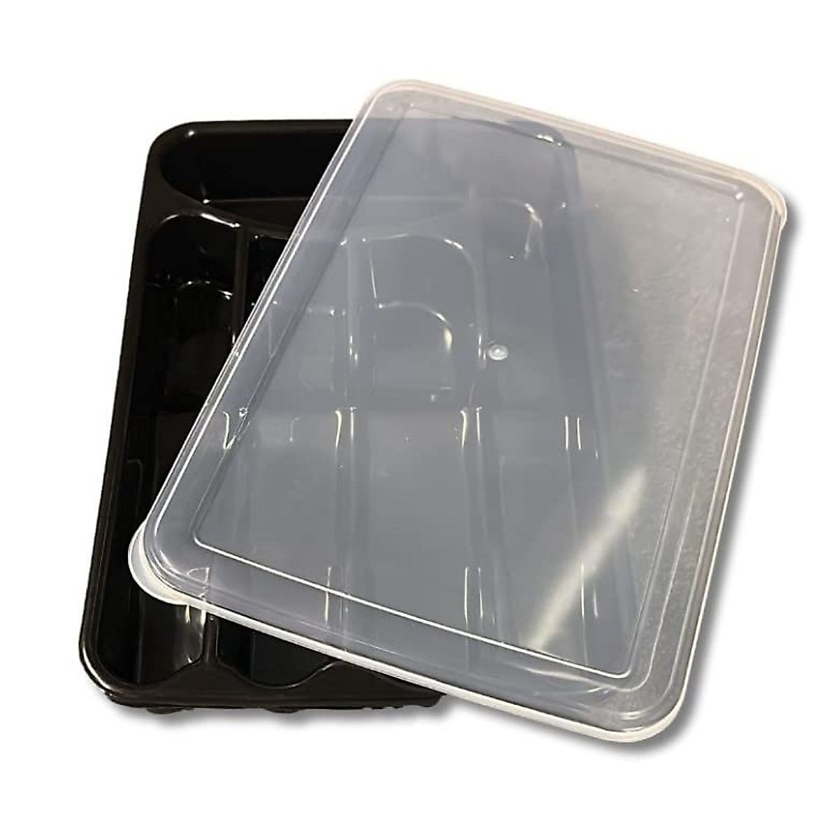 Utensil and Silverware Organizer tray for drawer with cover -Cutlery Flatware Organizer with lid - for kitchen drawer, BBQ, picnic, Covered flatware tray,5 Compartments - Plastic (BLACK)