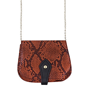MOSSTYUS Women Girls Snakeskin Crossbody Bag PU Leather Handbag Shoulder Clutch Purse Pouch with Chain Strap, Coffee