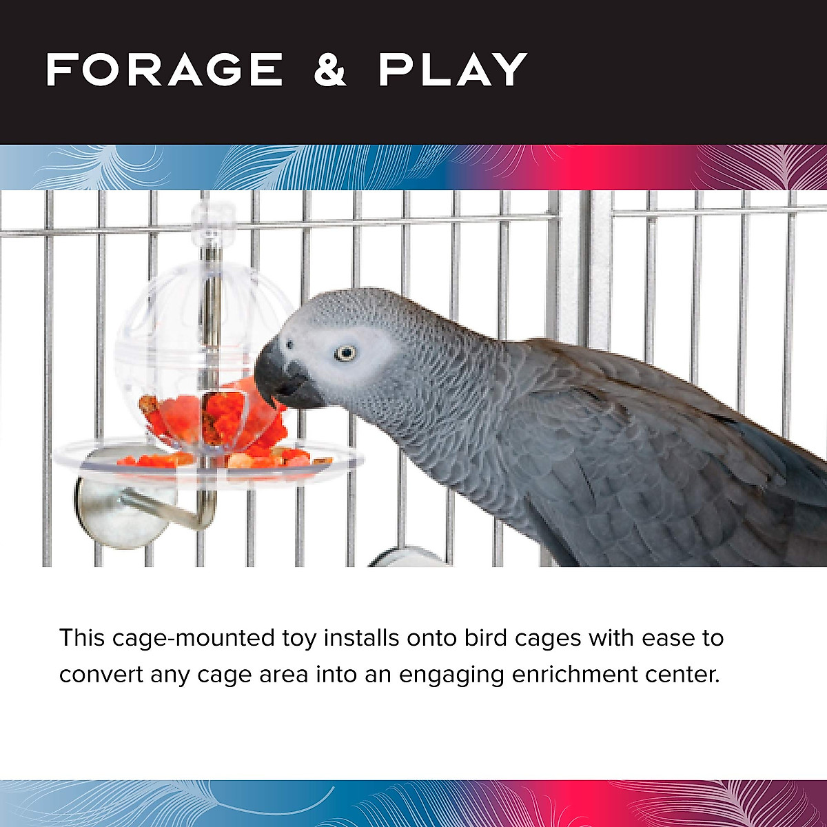 Featherland Paradise | Cage Mounted Buffet Ball | Interactive Bird Toy and Treat Dispenser | Creative Foraging Systems | Ideal for Medium to Extra Large Birds