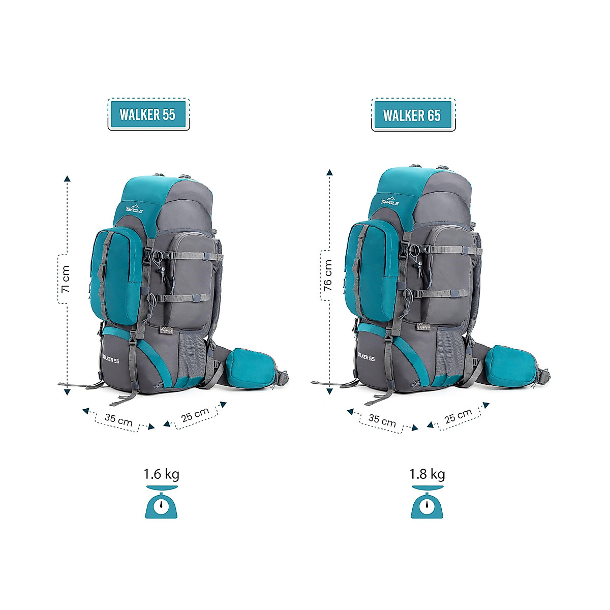 Tripole Walker 65 Litres Rucksack With 20 Litre Foldable Day Pack | Internal Frame With Metal Rod | Rain Cover | Bottom Opening | Laptop Section (Sea Green)