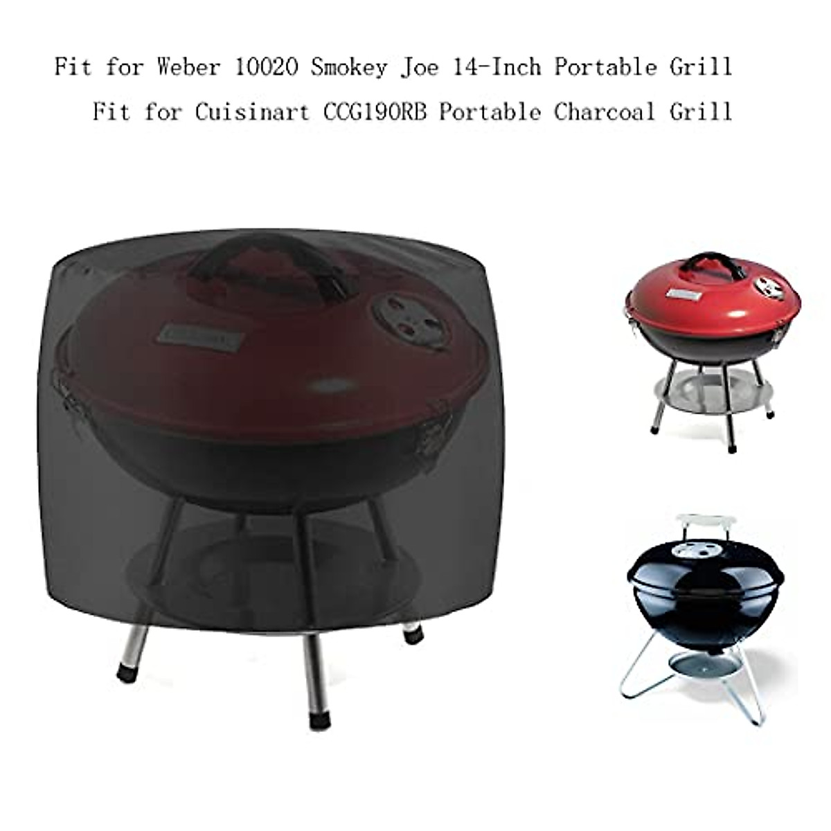Zhanfashion Waterproof Grill Cover for Cuisinart CCG190RB Portable Charcoal,Waterproof Grill Cover for Weber 10020 Smokey Joe 14-Inch Portable Grill Windproof Snow Dust Protection