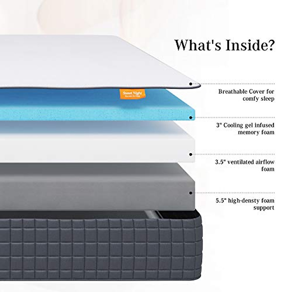 Sweetnight Queen Mattress, Breeze 12 Inch Queen Size Mattress, Medium Firm Ventilated Memory Foam Mattresses for Deep Sleep, Supportive & Pressure Relief with CertiPUR-US Certified