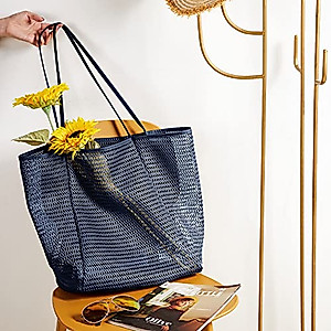 KALIDI Mesh Beach Tote Bag Women Shoulder Hobo Handbag 23L Large Grocery Tote Bag Casual Shopping Bag Vacation Travel Pool