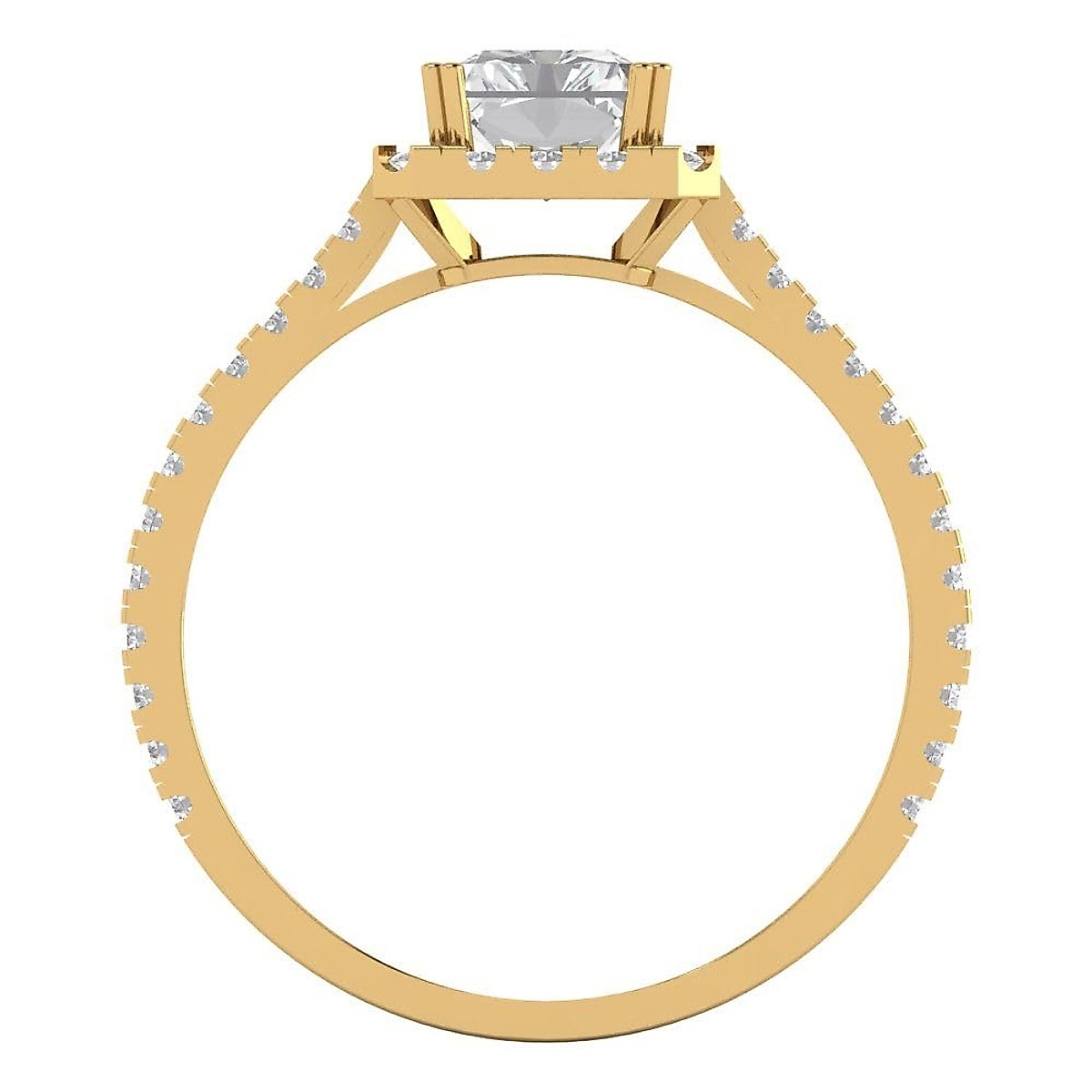 Clara Pucci 2.08 ct Emerald Cut Solitaire W/Accent Halo Moissanite Statement Art Deco Bridal Wedding ring 18K Yellow Gold Size 5.75