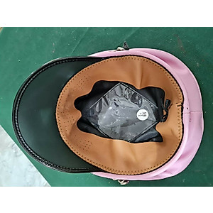 Real Leather Pink Leather Biker Peaked Muir Army Police Gay Chain Cap Party Hat, 7 1/4