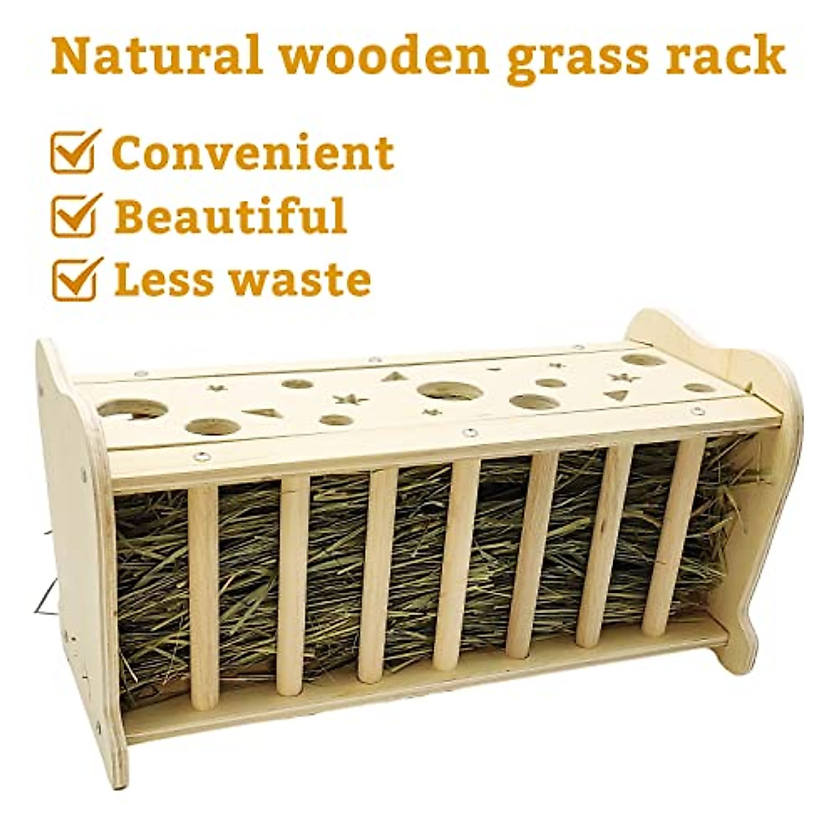 Hamiledyi Rabbit Hay Feeder Rack Large Size Wooden Holder Guinea Pig Hay Feeder Starry Sky Bunny Food Feeding Manger No Clutter Hamsters Grass Dispenser for Rabbits Guinea Pigs Bunnys Chinchilla