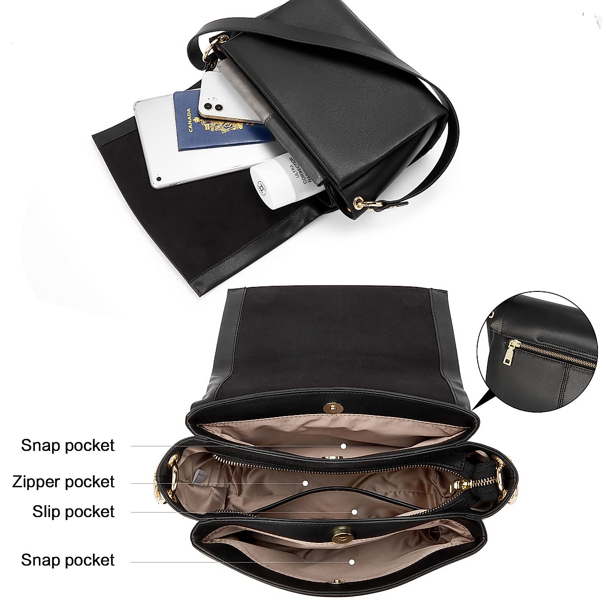 BOSTANTEN Womens Leather Crossbody Bags Designer Handbag Medium Trendy Shoulder Bag Purse Black