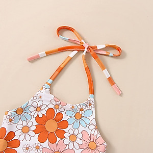 BOIBOKOKO Kid Baby Girl Summer Clothes Spaghetti Straps Floral Tank Top Rainbow Flared Pants Bell Bottom Outfit (Colorful, 6-12 Months)