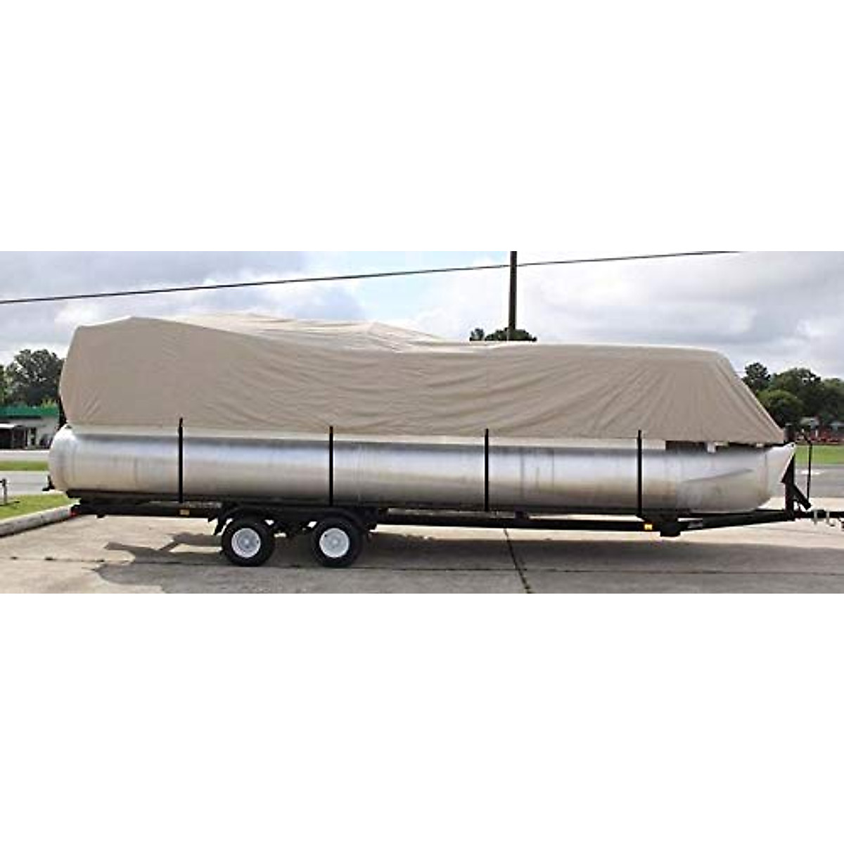 Vortex Direct 1200D Beige 22' Ultra Pontoon/Deck Boat Cover, Elastic, Strap System, Fits 20'1" to 22' Long Deck Area, Up to 102" Beam