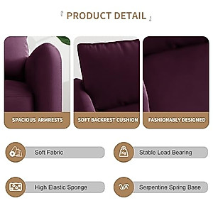SILKIR Mid-Century Modern Small Spaces Comfy Velvet Living Room,Office,and Apartment,Loveseat Couch Sofas, 58 & 70 Inch, Eggplant