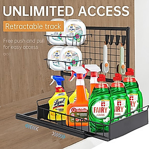 IAVEYG Under Sink Organizer Metal Pull Out Cabinet Organizer 2-Tier Slide Out Under Cabinet Storage Multi-Use for Under Kitchen Bathroom Sink Organizers and Storage Black