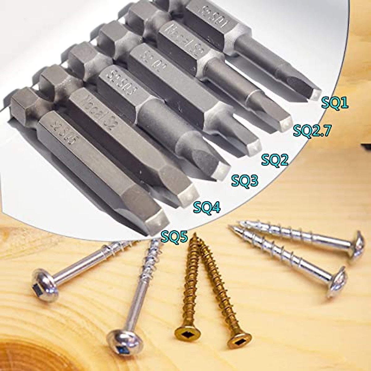 Square Head Screwdriver Bits 6 Sizes SQ1, SQ2, SQ2.7, SQ3, SQ4, SQ5, SKZIRI 6PCS 1/4 Inch Hex Shank Square Screwdriver Tool Set Kits Magnetic Tips For Poket Hole Jig