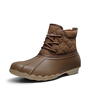 DREAM PAIRS Women’s SDSB2211W-1 Waterproof Duck Rain Boots Ankle high Snow Boots Lace up Winter Boots,TAN,Size 10