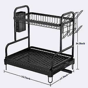 Kitsure Dish Drying Rack - Multipurpose 2-Tier Dish Rack, Dish Drainers for Kitchen Counter, Large-Capacity Dish Dryer, Kitchen Drying Rack for Dishes w/Cutlery Holder & Cup Holder 4064SI