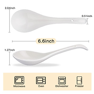 CHILDIKE Porcelain Soup Spoons Set of 4, Ceramic Chinese Soup Spoons 6.6 Inch, Asian Soup Spoons, Japanese Ramen Spoons, White
