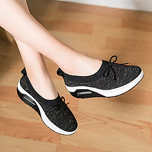 GUTZBSY Women's Orthopedic Sneakers,Casual Bowknot Mesh Shoes,Women's Cushion Slip-On Walking Shoes,Wedge Sneakers for Women (Black,7)